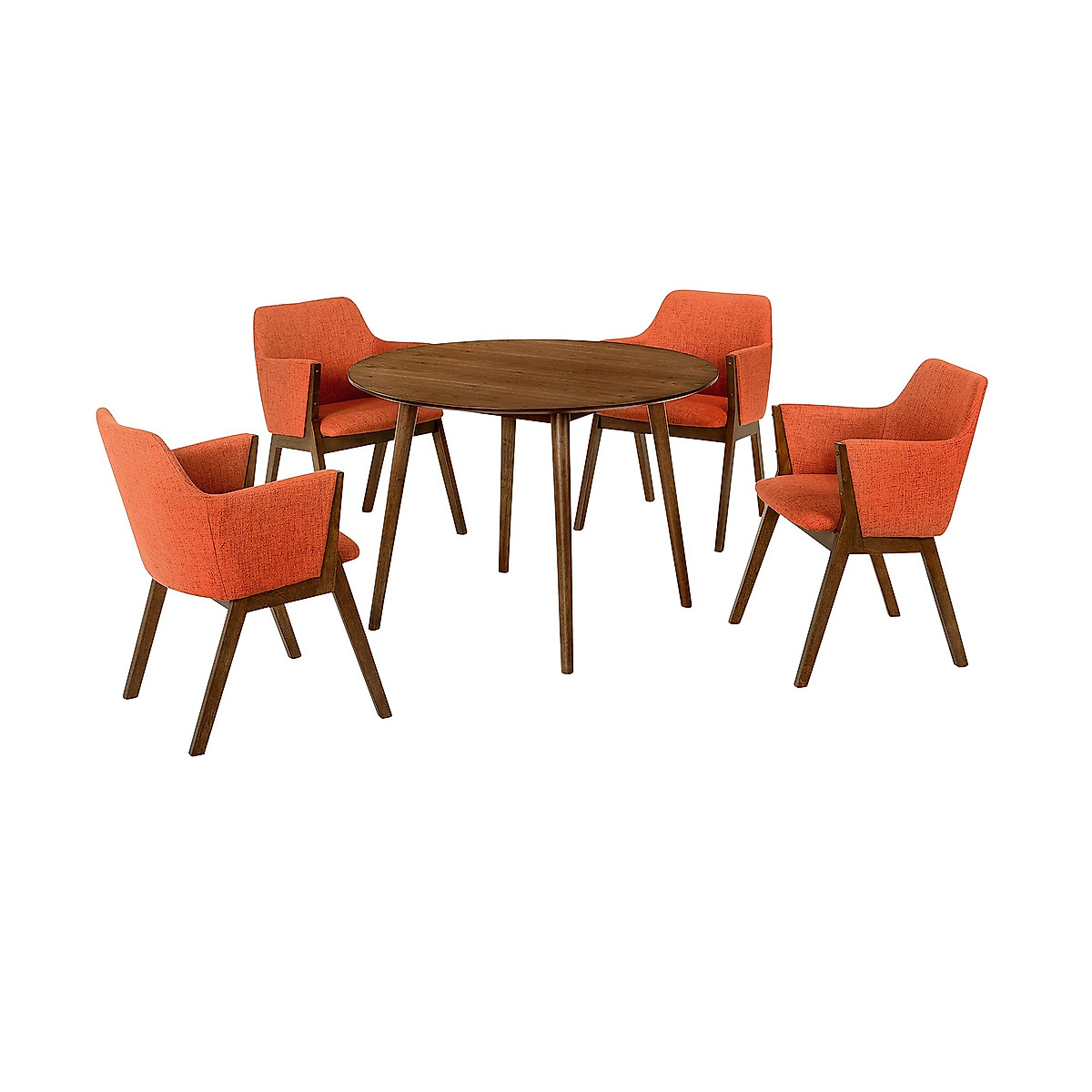 Armen Living Arcadia and Renzo 5 Piece Dining Set, 42" Round, Orange/Walnut Wood