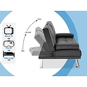 Space-Saving Design: Convertible Futon Sofa Bed, Versatile Comfort - Sturdy Build Modern Faux Leather Futon Couch - Low-Maintenance Upholstery - Customizable Positions - Easy Assembly - Black