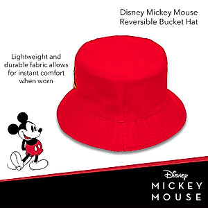 Disney Mickey Mouse Reversible Patterned Bucket Hat, Packable Travel Hat, Red, One Size