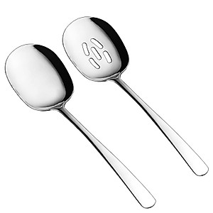 SOLEADER X-Large Serving Spoons Set, 12 Inch Slotted Spoon and Serving Spoon, Premium Spoons Silverware, Cooking Spoon, Pasta Spoon, Mixing Spoon, Foodgrade 18/8 Stainless Steel, Pack of 2