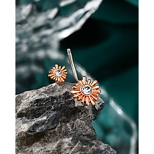 COCHARM Sun Rook Earrings 16g 18K Rose Gold Sun Piercing Jewelry 6mm Rook Barbell 6mm Short Rook Bar Cute Daith Earring Daith Rook Piercing