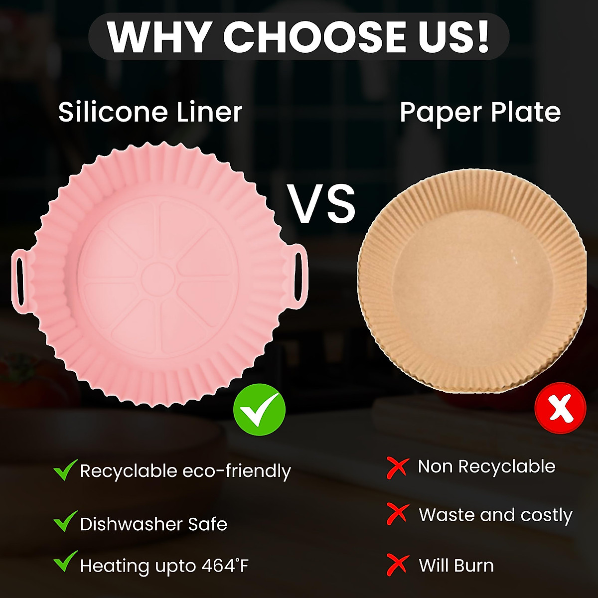 Mava Goods silicone air fryer basket liners, Reusable Air Fryer Silicone liners, pink airfryer silicone Basket Inserts for 3QT-5QT,Reusable Baking Tray Oven Accessories, 2 pack pink