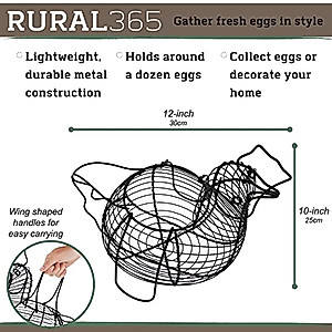Rural365 Chicken Egg Basket - Chicken Shaped Decorative Black Metal Wire Basket Farm Style Kitchen Egg Collecting Basket