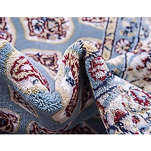 Unique Loom Narenj Collection Classic Traditional Textured Medallion Pattern Design Area Rug, 10' Round, Blue/Burgundy