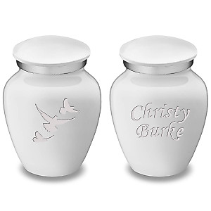GetUrns Keepsake Embrace Dove Cremation Urn with Custom Engraving (White)