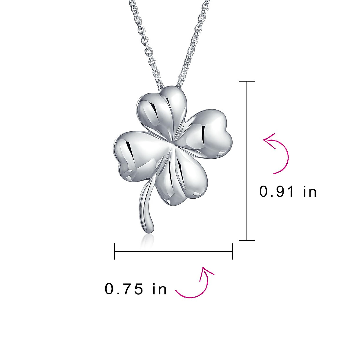 Good Luck Fortune Irish Shamrock Shape Lucky Charm Four Leaf Clover Pendant Necklace For Women Teen Polished .925 Sterling Silver