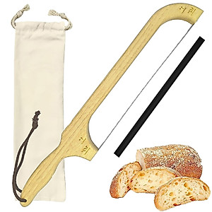 Arflo Wooden Bread Bow Knife - 16" Bread Bowl Knife - 420 Premium Stainless Steel Bread Saw with Protective Cover - Bread Knife for Homemade Bread - Sourdough Bread Knife