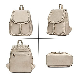 KKXIU Fashion Small Synthetic Leather Backpack Purse For Women and Teen Girls With Tassel (beige)