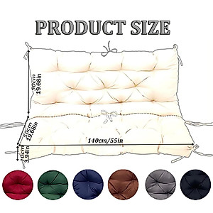 Boaisdus Porch Swing Cushions Outdoor Black 55 inch Waterproof Swing Cushions 3 Seater Replacement Thicken 4" Outdoor Swing Cushions with Ties for Outdoor Patio Garden Furniture Swing Cushions