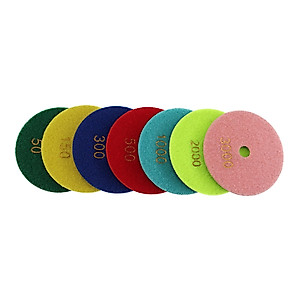 Polishing Pad 7 PCS Super 4 Inch Diamond Polishing Pads 100mm Flexible Wet Polishing Pad Granite Marble Concrete Floor Grinding Disc Polish Pad Kit (Color : Combon D, Size : Mix 7 Grits_7 PCS_4 INCH