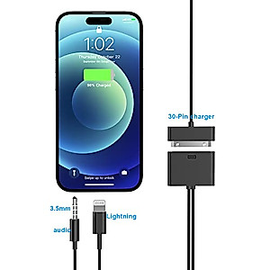 [Apple MFi Certified] Lightning to 30 Pin Adapter for iPhone, 8-Pin to 30 Pin Adapter with 3.5mm AUX Audio Cable Support Charging Docking Station, for iPhone 6s/6/6 Plus/SE/5s/5c/5/iPad/iPod (Black)