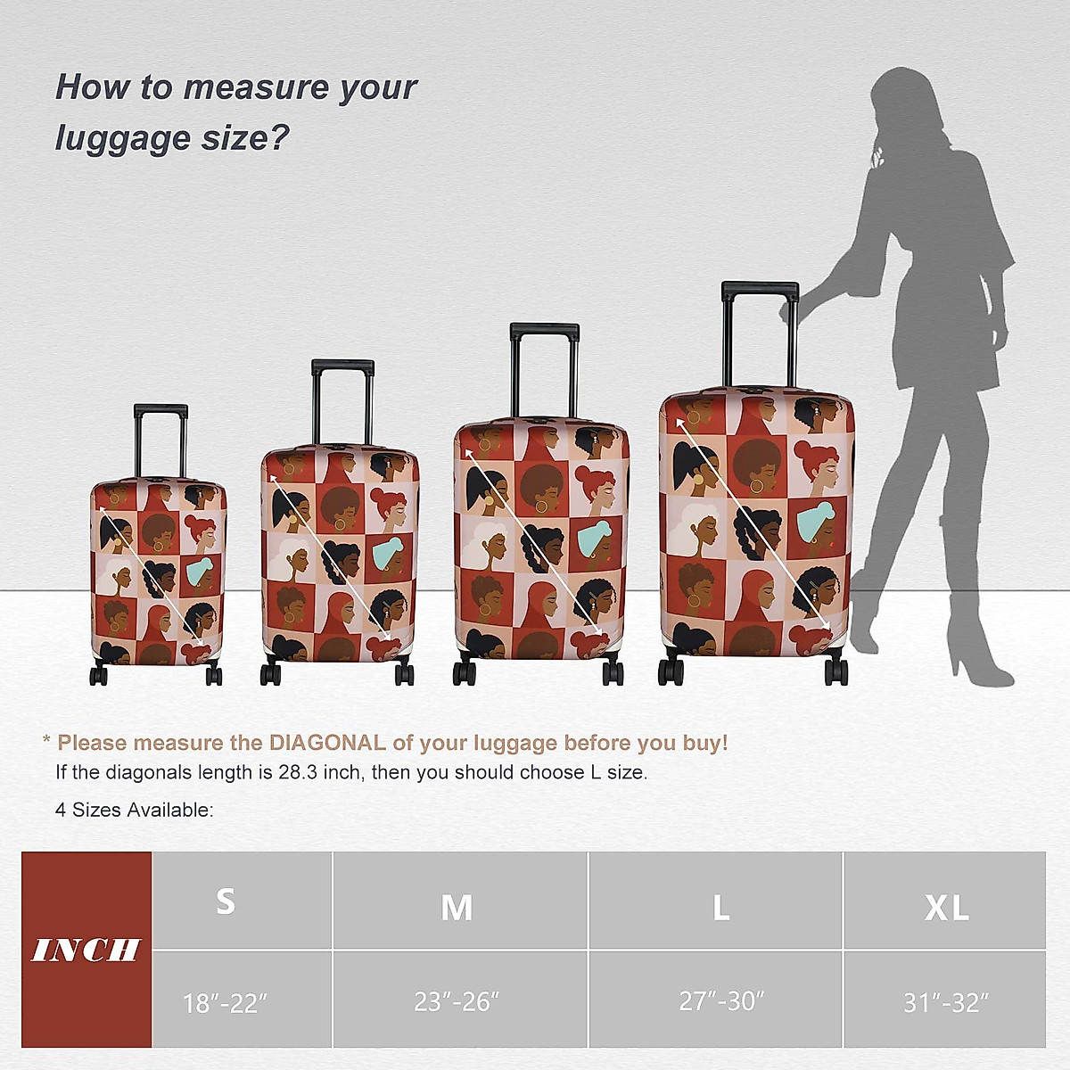 Explore Land Travel Luggage Cover Suitcase Protector Fits 23-26 Inch Luggage (Latin Girl, M)