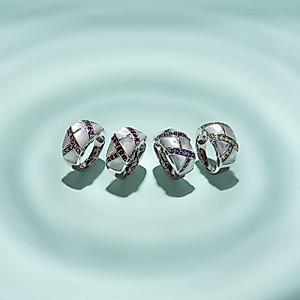 Ivy Gems Sterling Silver Rhodolite Garnet Ring with Mother of Pearl Promise Ring Contemporary Design for Women January Birthstone Anniversary Dome Band Ring Size 6