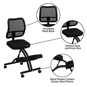 Flash Furniture Mobile Ergonomic Kneeling Office Chair with Black Mesh Back