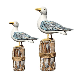 IMIKEYA 2pcs Wooden Seagull Nautical Beach Figurine Decorations Ornaments Mediterranean Style Decoration for Bedroom Living Room Garden