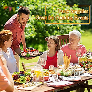 6 Pack 12 Inch Heavy Duty Serving Tray with Clear Lid and Sporks, Large Plastic Tray with Elegant Platter Round Black Disposable for Salad Sandwich Party Takeout Food Catering Picnic