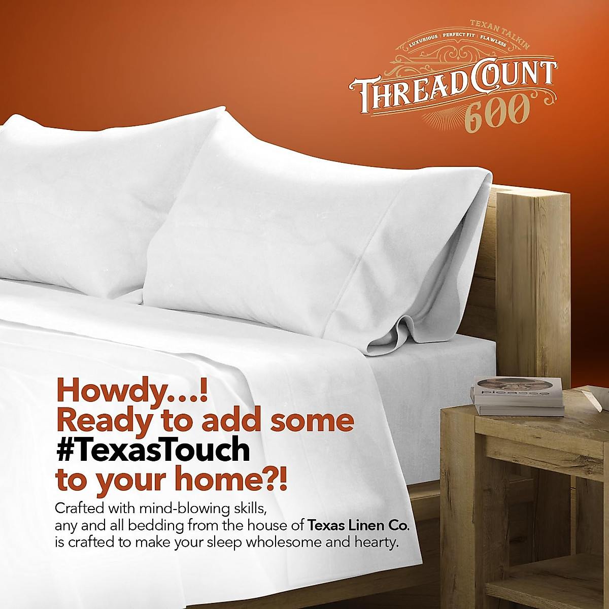 TEXAS LINEN CO. Luxury Egyptian Cotton Queen Stripe Sheet Set, 600 Thread Count Extra Long Staple 4 PC Set, Queen White Damask Sheets, Soft, Cooling Sateen Weave Sheets Upto 18 in Deep Pocket