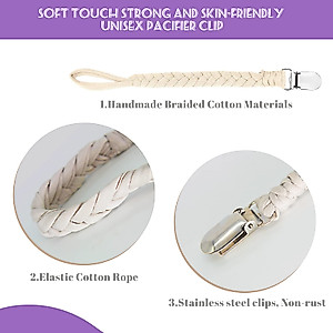 7 Pcs Braided Pacifier Clip Baby Girls for Boys, Handmade Cotton Pacifier Holder Binky Clips Fits All Pacifiers Modern Unisex Smoother Clip Baby Gifts