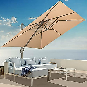 LKINBO 9X9FT Cantilever Umbrella Double Top Outdoor Umbrellas Large Patio Umbrella Windproof Offset Umbrella Heavy Duty Hanging Sun Umbrella With Cross Base for Garden Deck Pool Beach Market, Khaki