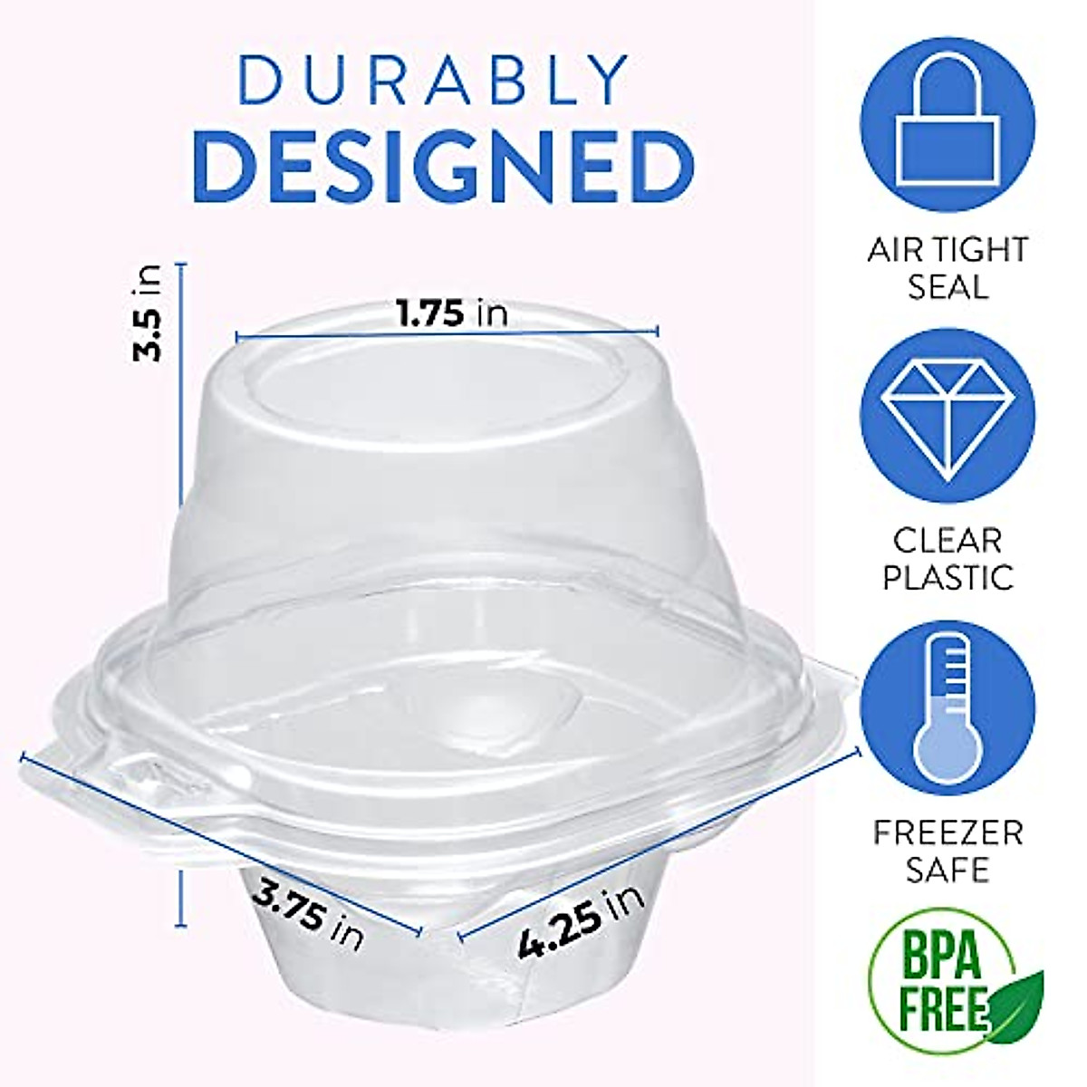 Individual Cupcake Containers (50 Pack) | Clear Plastic Disposable Cupcake Boxes/Holders | Single Cupcake Holder with Dome Lid Bulk | BPA-Free Plastic Cupcake Muffin Container Carrier Boxes to Go