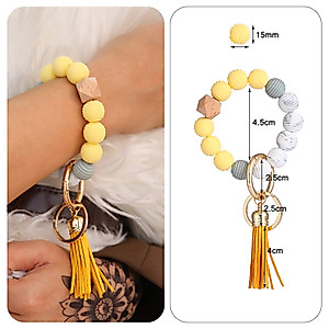 PYMEDY Wristlet Bracelet Keychain for Women Quality Silicone & Hardware Keys Holder Tassel Beaded Keyring Yellow