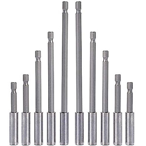 10-Pieces Magnetic Bit Holder Extension, 1/4 inch Hex Shank Heavy Duty Quick Release Screwdriver Drill Bit Holder Extension Set for Screws, Nuts, Drills, Handheld Drivers 50/60/75/100/150mm