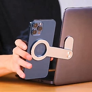 Strong Grip Laptop Phone Holder, Slim Laptop Phone Mount, Portable Phone Mount for Laptop, Computer Monitor Expansion Bracket, Strong Magnetic Phone Mount for All Phones, Silver