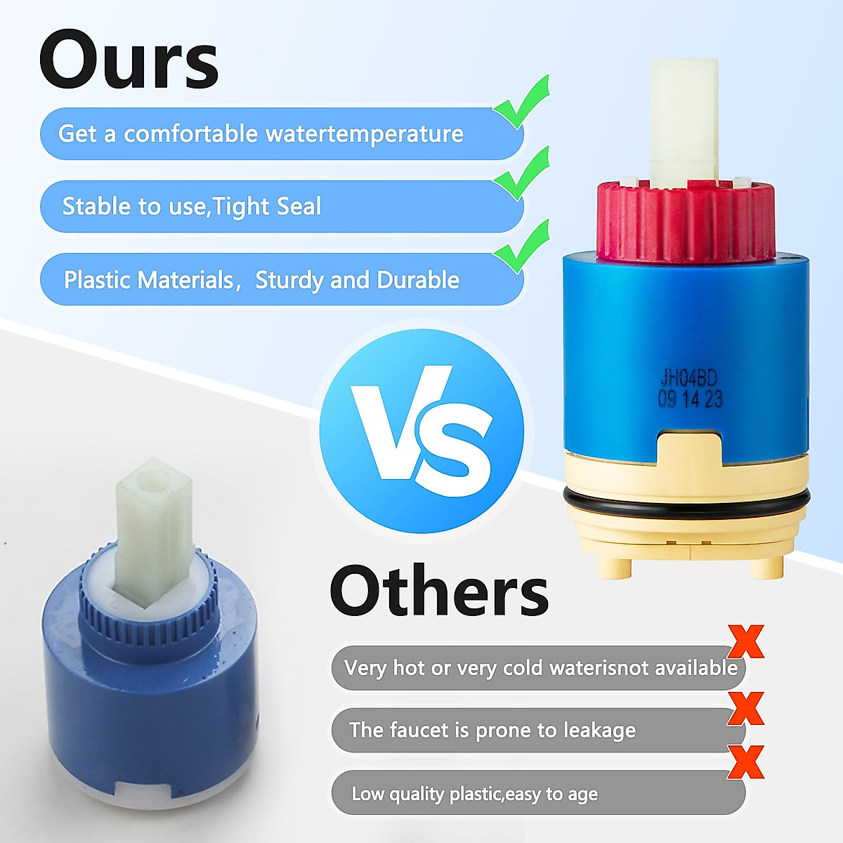 Vayolli JH04BD Ceramic Pressure Balance Cartridge, JH04BD Shower Cartridge Replacement, Compatible with FC9AC010 Ceramic Plastic Faucet Cartridge, for Tub and Shower Faucet