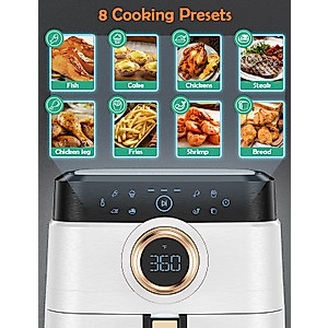 Air Fryer, ALLCOOL Airfryer Oven 8QT Large Air Fryer 1700W 8-in-1 with Touch Screen Air Fryers Dishwasher Safe Nonstick Tray Freidora de Aire 32 Recipes BPA & PFOA Free White Air Fryer