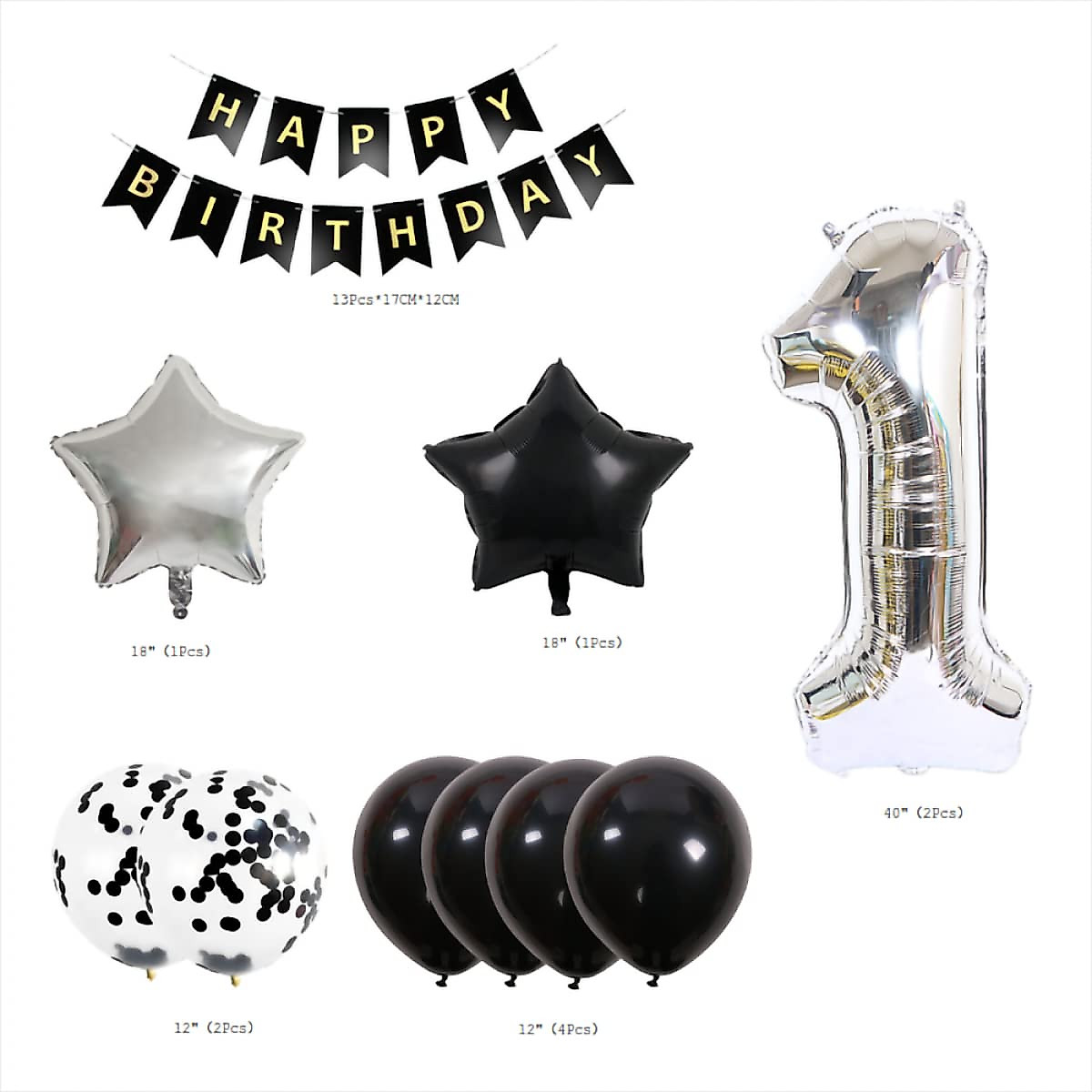 QWEQWE 36th Birthday Decoration Balloons, Birthday Decoration 36 Year Men Boy Silver Black, 36th Birthday Decoration Balloon 36th Birthday Party Decoration, 36th Birthday Happy Birthday Banner