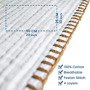 CM SHEEPCOTTON Turkish Muslin Burp Cloths0 Cotton 7 Pack Large 4 Layers Extra Absorbent Soft and Breathable Pre-Washed Feston Stitch Vacuum Packed