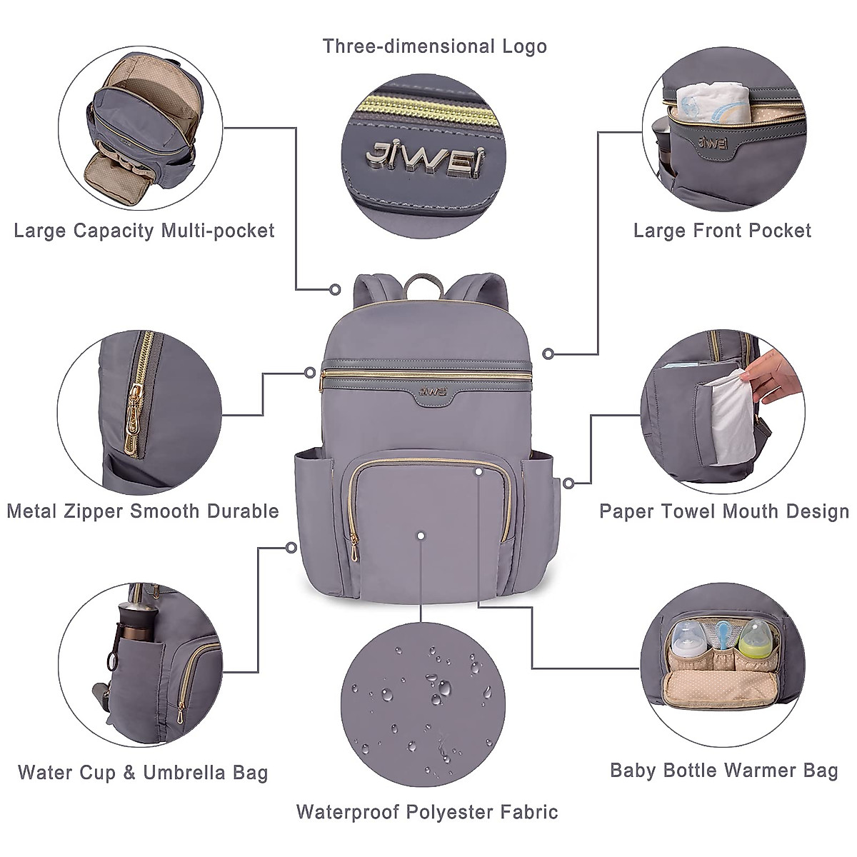 ZWFLAU Diaper Bag Backpack, Diaper Bags,Diaper Bag Tote for Mom Dad,Multifunction Waterproof Travel Diaper Back Pack for Daily Camping Picnic (Grey)
