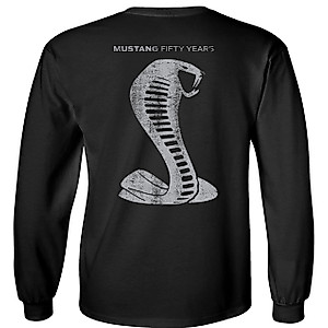 Fair Game Ford Mustang 50 Years Long Sleeve Shirt Anniversary Grey Shelby Cobra Snake Silhouette-Black-XL