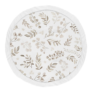 Sweet Jojo Designs Leaf Boy or Girl Baby Playmat Tummy Time Infant Play Mat - Gender Neutral Floral Ivory Beige Taupe and White Gender Neutral Boho Watercolor Botanical Flower Woodland Tropical Garden