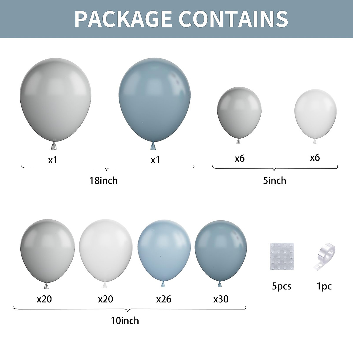 Dusty Blue Balloon Arch Kit, Dusty Blue Grey White Balloon Garland Kit, Latex Birthday Party Balloons DIY Balloons Arch For Birthday Wedding Baby Shower Graduation Party Decorations