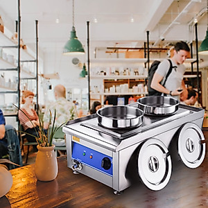 Yescom 1200W Commercial Chili Cheese Food Warmer Dual 7L Pots Stainless Steel Soup Countertop Steam Restaurant Buffet