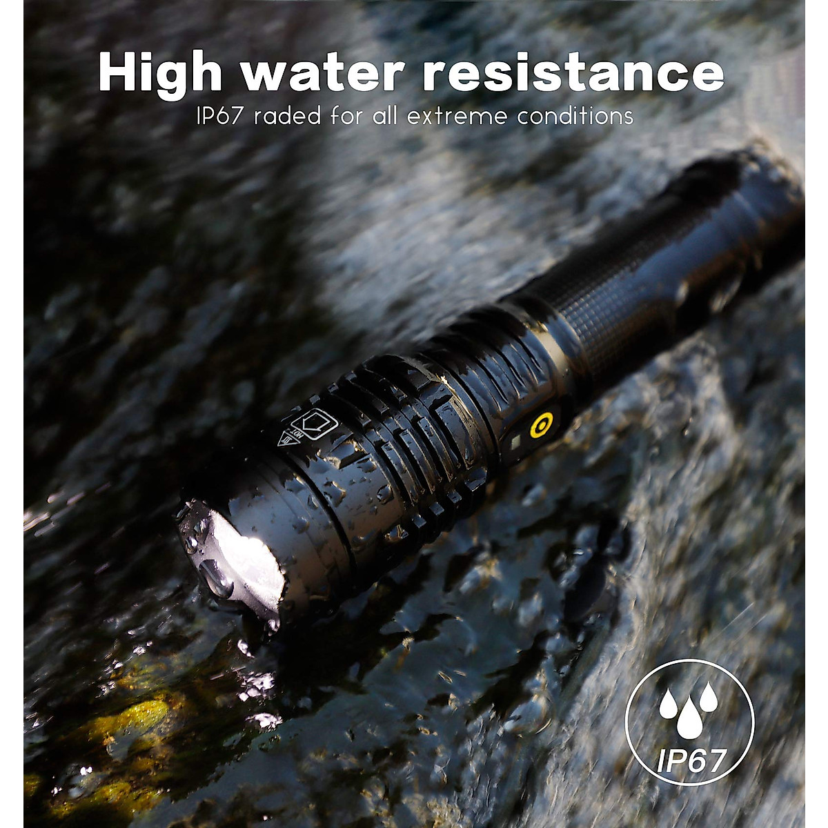 YXQUA XHP70 12000 Lumen Flashlight, Super Bright USB Rechargeable Flashlight, Powerful LED Flashlight with High Lumen, 5 Modes for Emergency, Hiking, with Holster