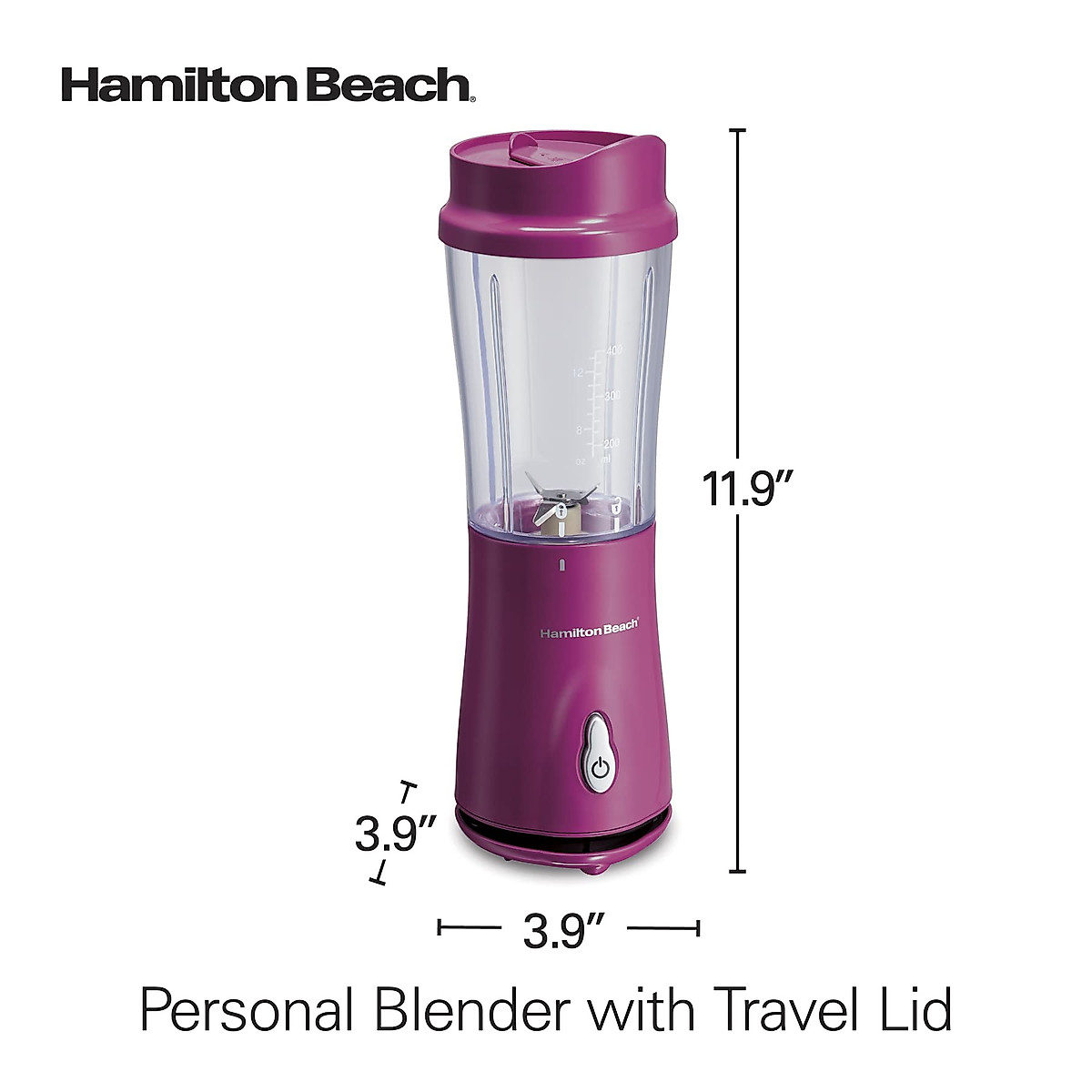 Hamilton Beach Shakes and Smoothies with BPA-Free Personal Blender, 14 oz, Raspberry