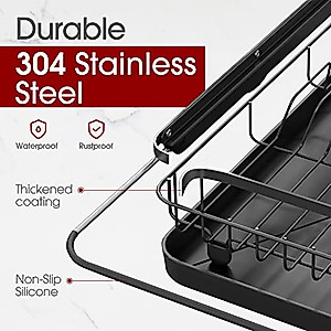 Sakugi Sink Drying Rack - Dish Rack with Drainboard for Kitchen Counter - Multifunctional Expandable Dish Drying Rack Used Over Sink, in Sink & on Countertop, Made of Rustproof Stainless Steel, Black