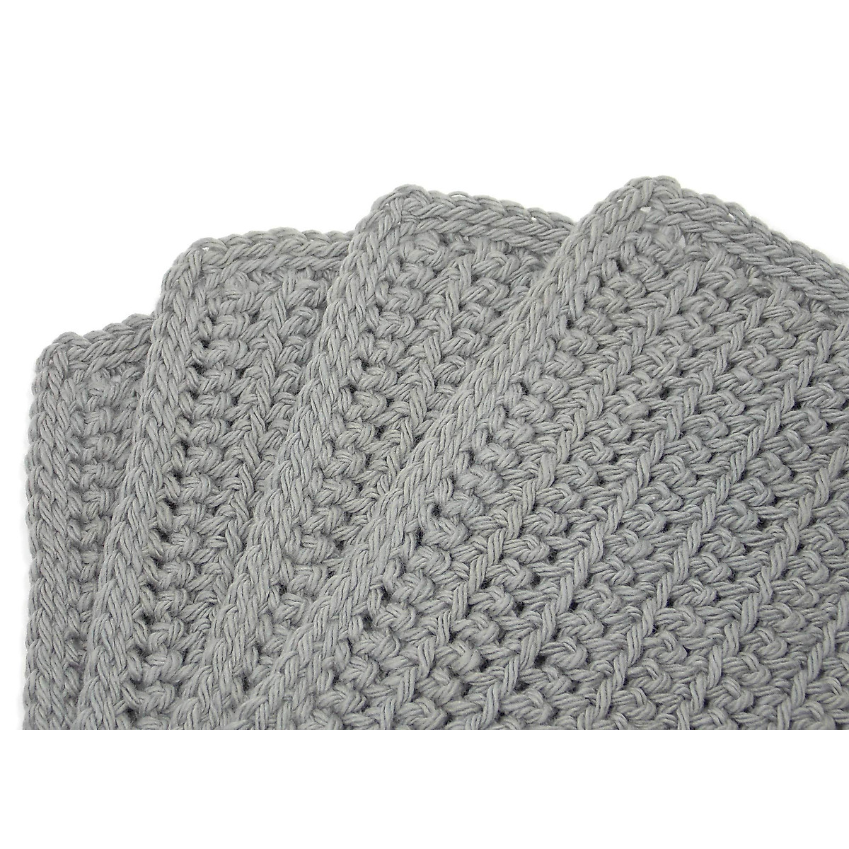 Set of 4 Handmade Grey 4 inch x 7 inch Rectangular Crochet Cotton Dishcloths, Gray Dishrags