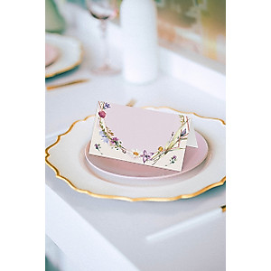 Place Cards for Floral Party, Editable Name Place Cards, Seating Place Cards for Tables, Tent Style Cards for Wedding, Valentine's Day, Bride & Baby Shower, Easy Folding, Pack of 25 Escort Cards(B10)