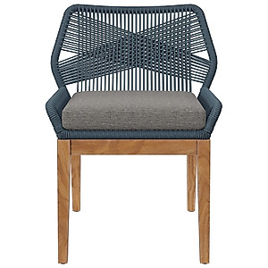 Modway Wellspring Outdoor Patio Teak and Woven Rope Dining Chair in Blue Graphite