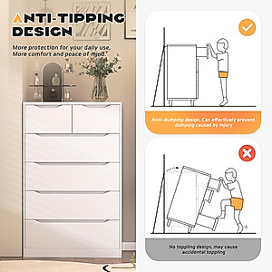 SPERTIKC Tall Chest of Drawers, 6 Drawer Dresser for Bedroom, White Dresser with Large Storage Space, Modern Dresser for Corridors and Living Rooms, 27.5" x 16" x 43.5"