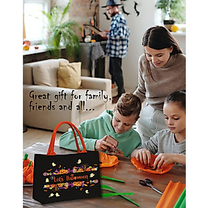 Let's Tote Halloween Canvas Candy Tote Bag With Handle, Ghosts Glow In The Dark, Great Pumpkin Halloween Party Gift. Reusable Bag for Trick or Treat, Candy Bucket. (Large)