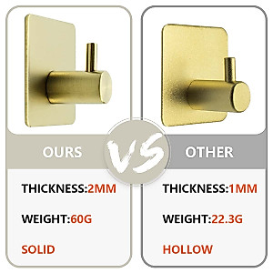 SANATO Wall Hooks Self Adhesive for Hanging, Wall Hanger 2 Hooks Coat Hooks Heavy Duty and Waterproof(Gold, 2 Pack)