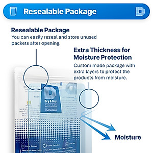 Dry & Dry 5 Gram [50 Packets] Premium Pure and Safe Silica Gel Packets Desiccant Dehumidifiers, Silica Gel Packs - Rechargeable (Food Safe) Moisture Absorbers, Desiccant Packets