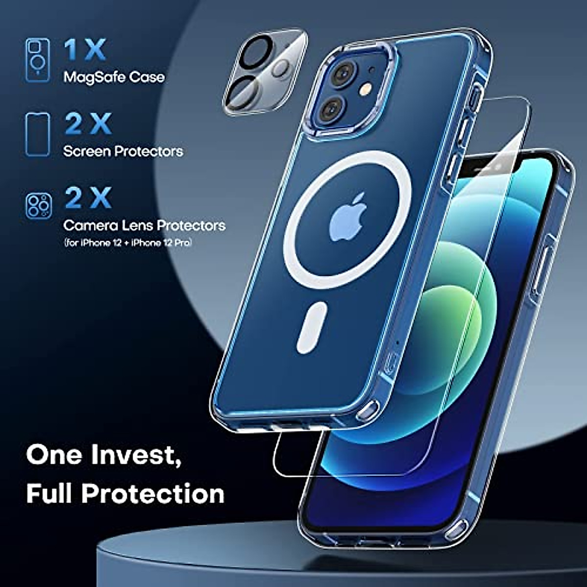 TAURI 5-in-1 Magnetic for iPhone 12 Case for iPhone 12 Pro Case [Designed for Magsafe], with 2 Screen Protector +2 Camera Lens Protector [Not-Yellowing] Case for iPhone 12/12 Pro, Clear
