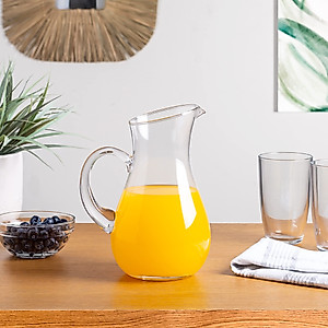 Glass Water Pitcher with Spout – 63 Oz. Elegant Serving Carafe for Water, For Cocktails, Juice, Water – Clear Glass Beverage Pitcher.