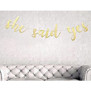 She Said Yes Golden banner - Golden Glitter Wedding Decorations, Proposal Bridal Party Shower Decoration, Miss to Mrs banner Ladies Photo Booth Props, Bridal Shower Decorations, Girl Banner Decoration Supplies