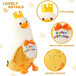 PEACH CAT Banana Duck Plush Pillow with Birthday Party Crown Banana Duck Stuffed Animal for Birthday Gift for Kids Yellow 12"